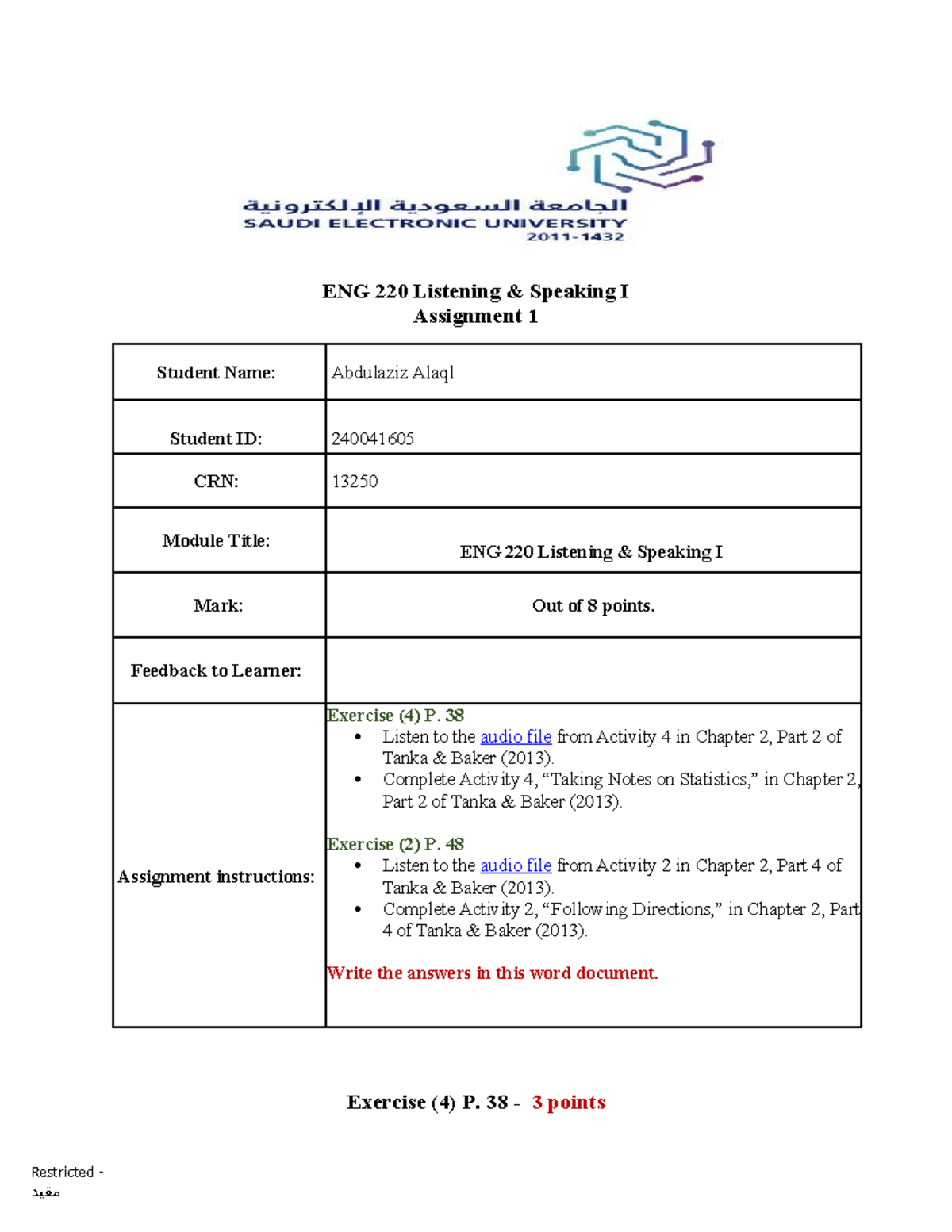 ENG 220 Listening & Speaking I - Assignment 1 Notes - Studocu