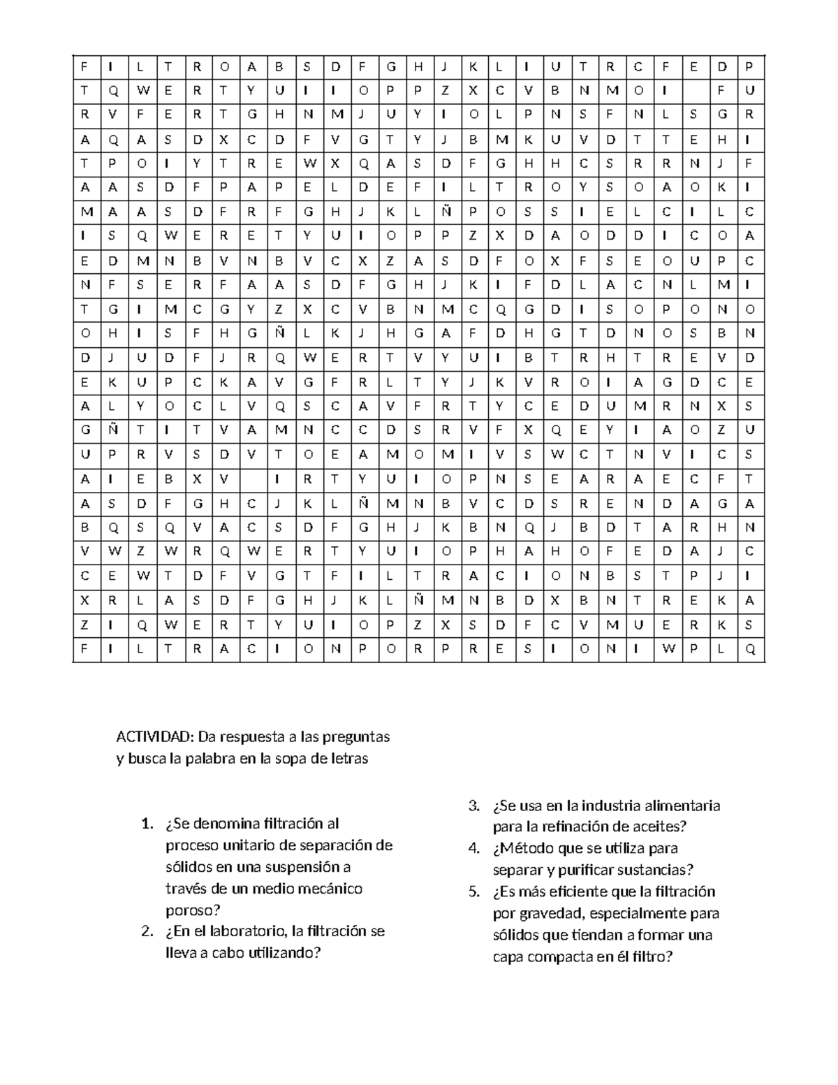 Sopa de letras química - sopa de letra - ACTIVIDAD: Da respuesta a las ...