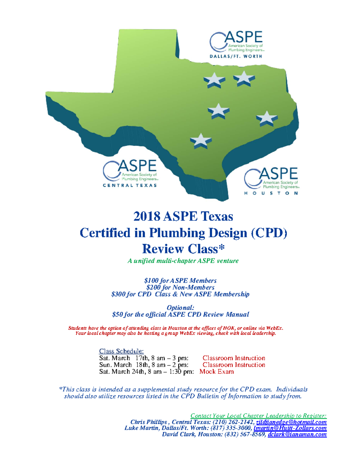 2018 ASPE Texas CPD Review Class Flyer and Schedule - Studocu