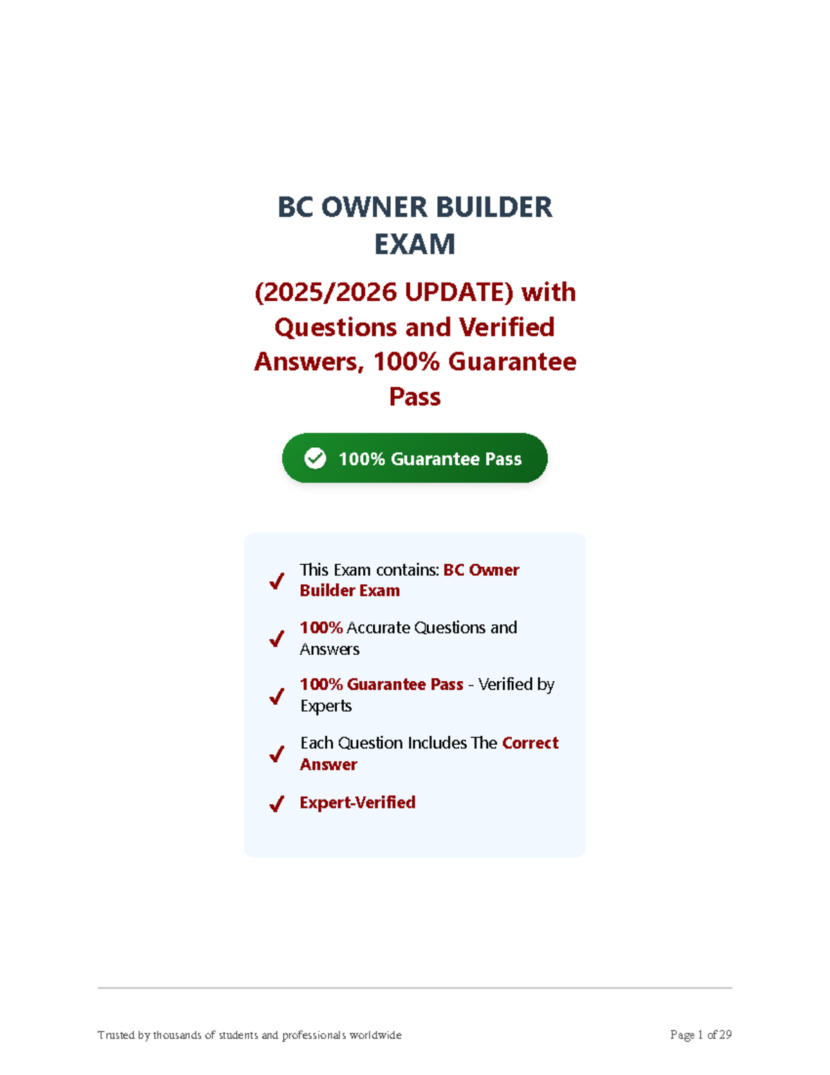 BC Owner Builder Exam (2025-2026 Update): Verified Q&A for Success ...