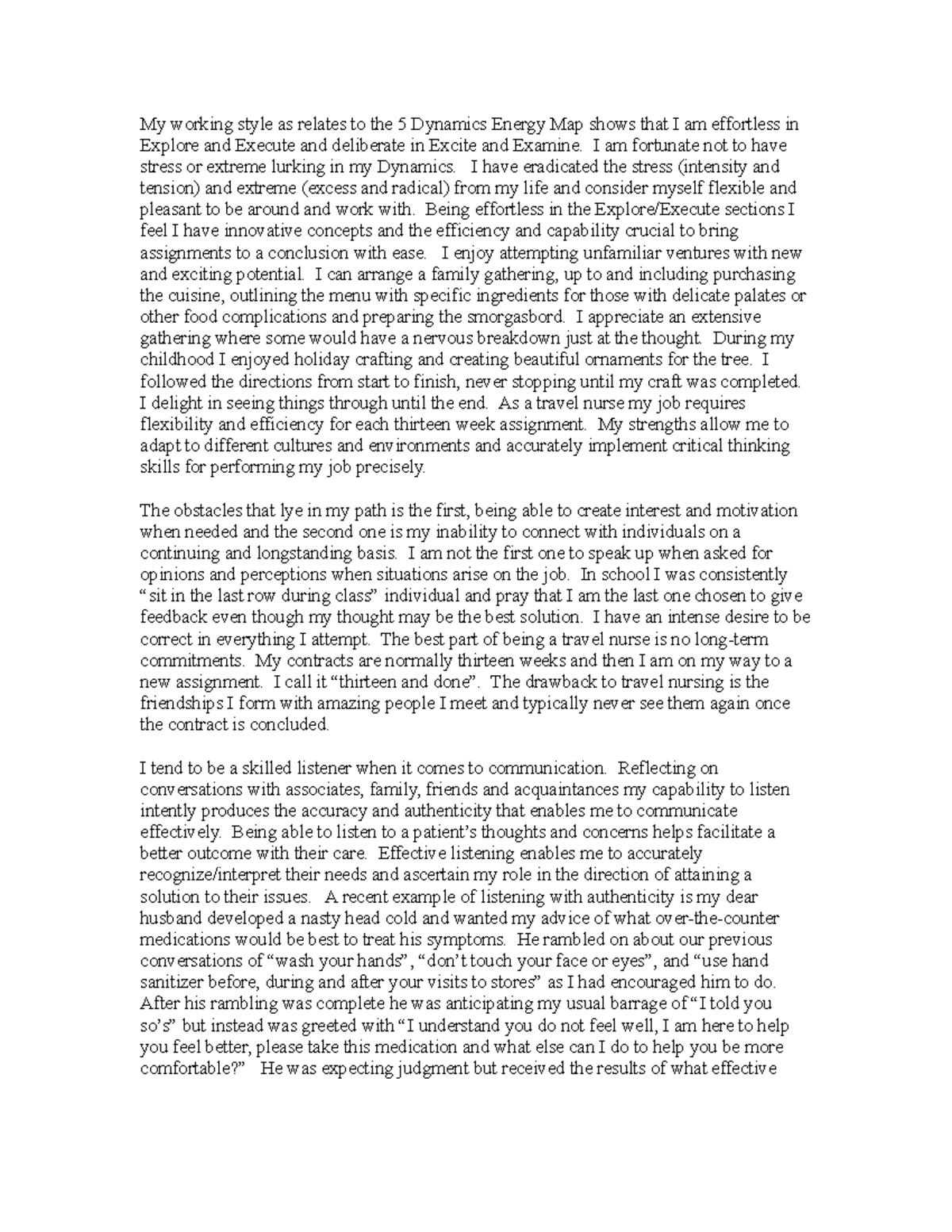 Reflection on Dynamics Energy Map: A Travel Nurse's Journey - Studocu