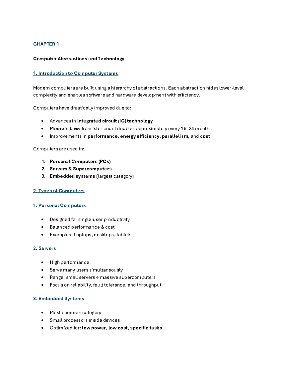 CHAPTER 1: Computer Abstractions & Technology Notes - Studocu
