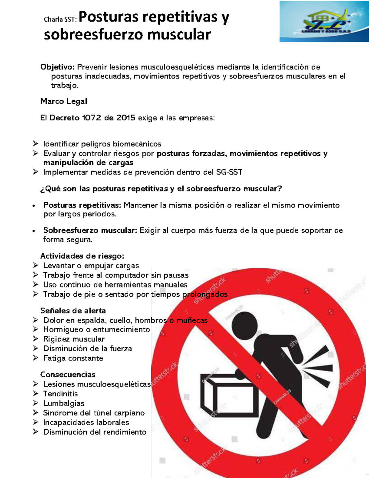 Charla SST: Prevención de Lesiones por Posturas Repetitivas - Studocu