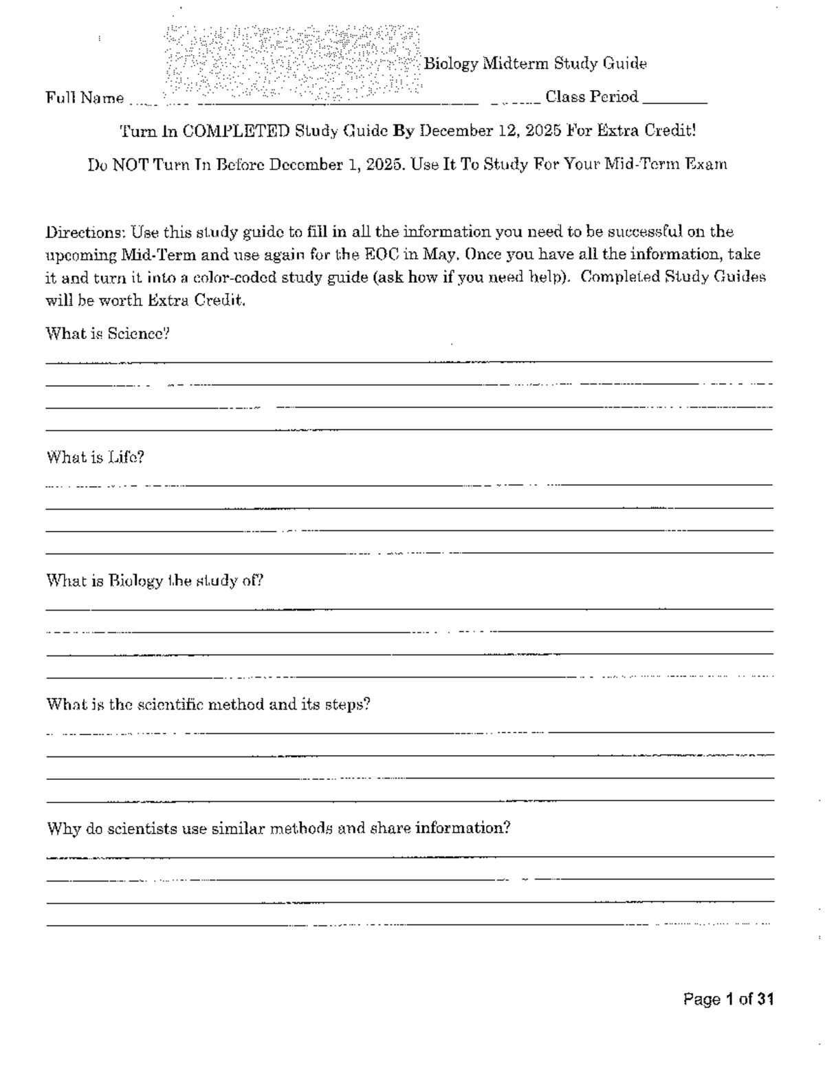 Biology 101 Midterm Study Guide: Key Concepts & Terms - Studocu