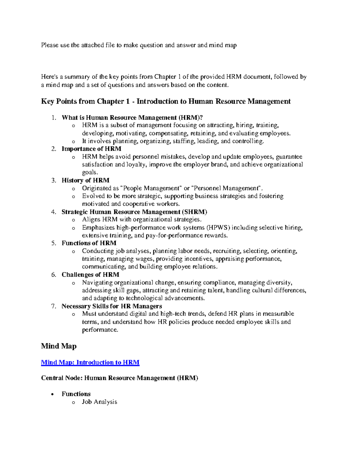 HRM CH-1-3 - Summary for first 3 chapter from HRM - Please use the ...