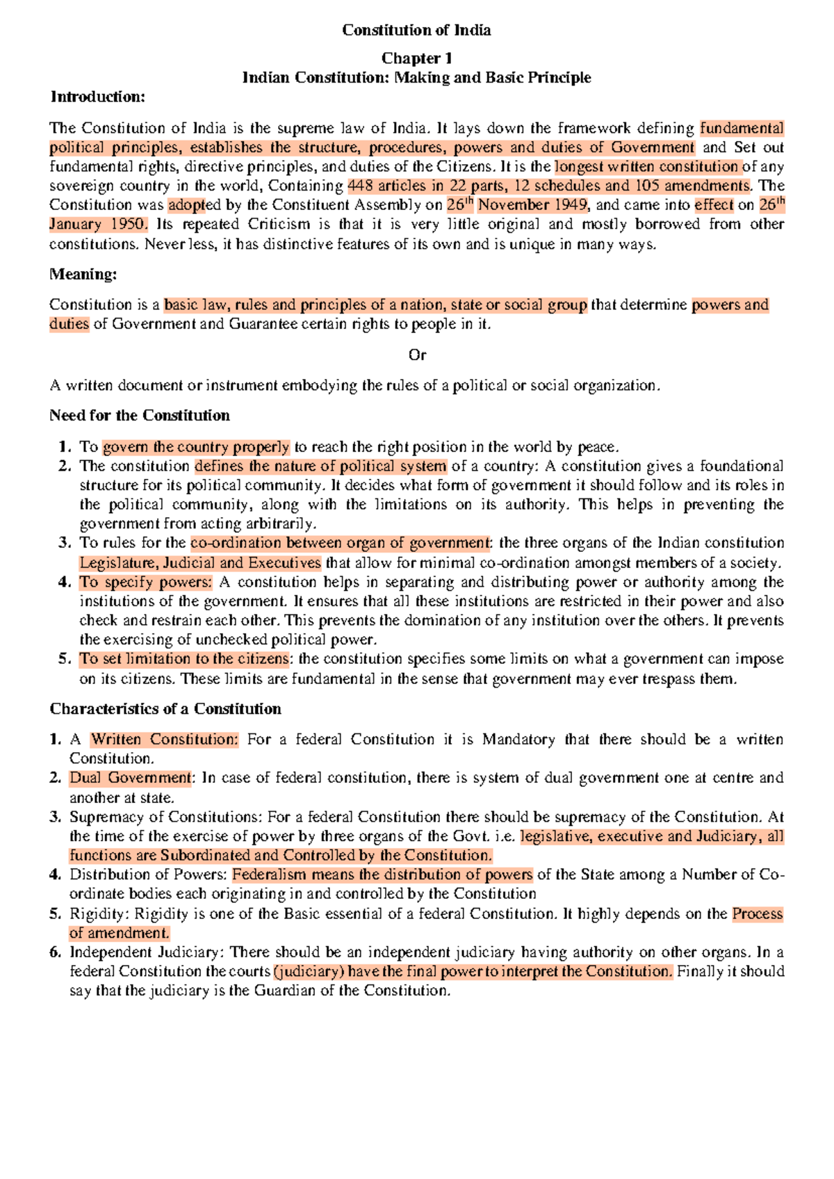 Indian Constitution: Framework, Objectives & Directive Principles - Studocu