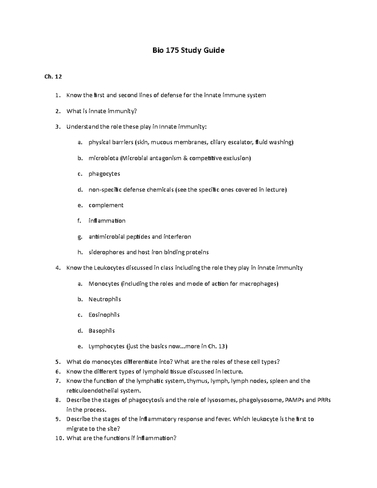 Bio 175 Unit 3 Final Exam Study Guide: Innate and Adaptive Immunity ...