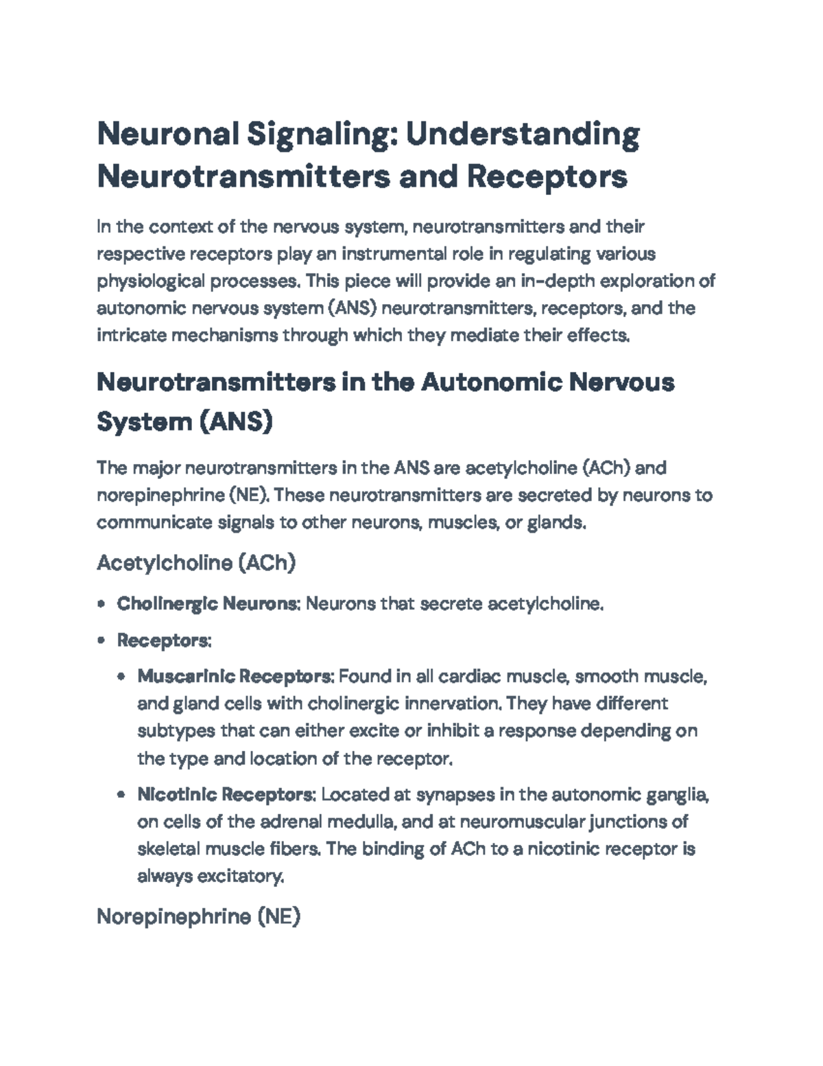 Neuronal Signaling: Neurotransmitters and Receptors in ANS - Neuronal ...