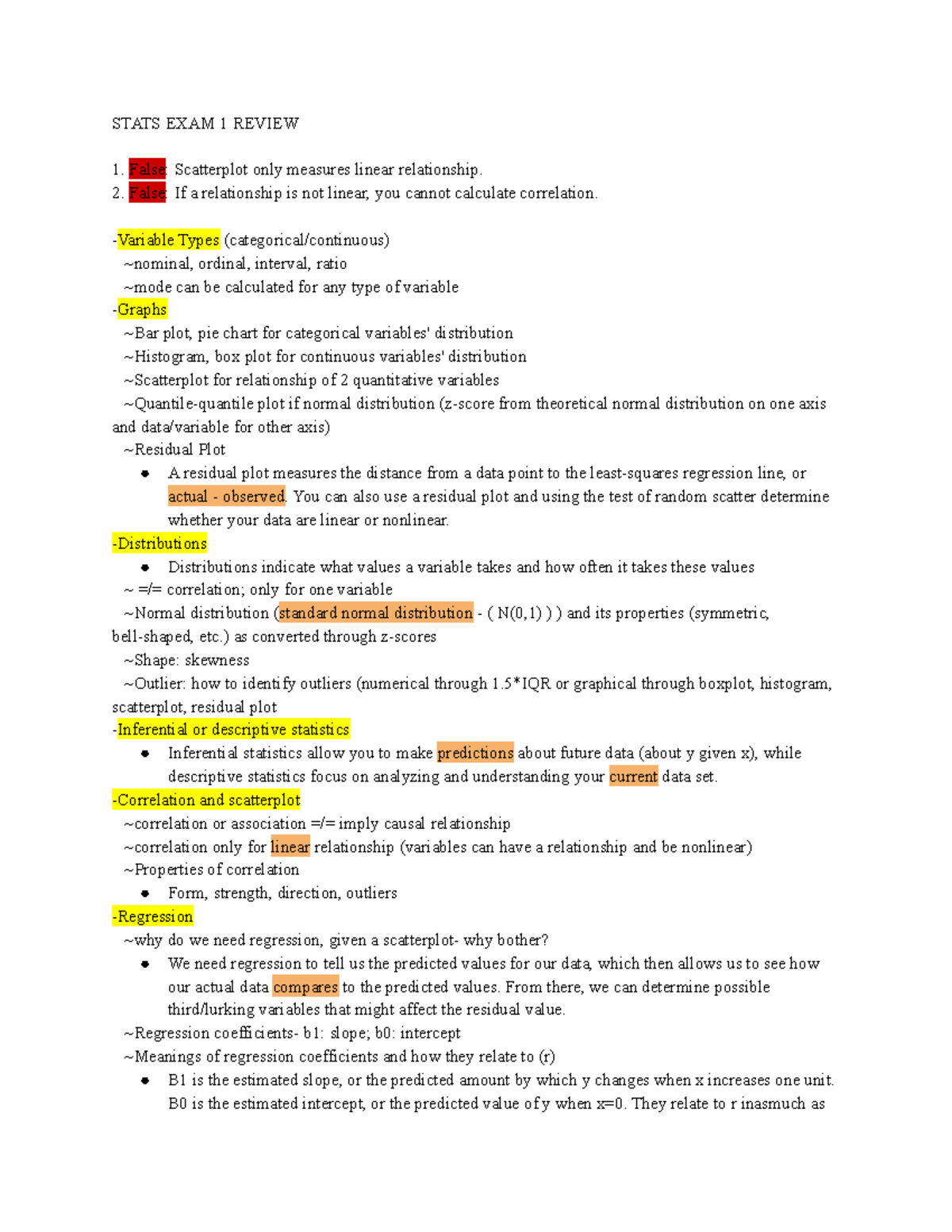 Psych Stats STATS 101 Exam 1 Study Guide and Review Notes - Studocu