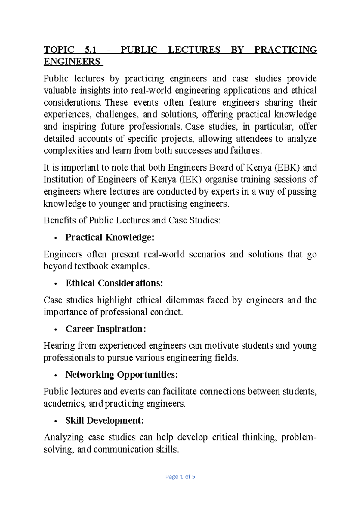 Topic 5.1 - Public Lectures by Practicing Engineers: Insights & Case ...