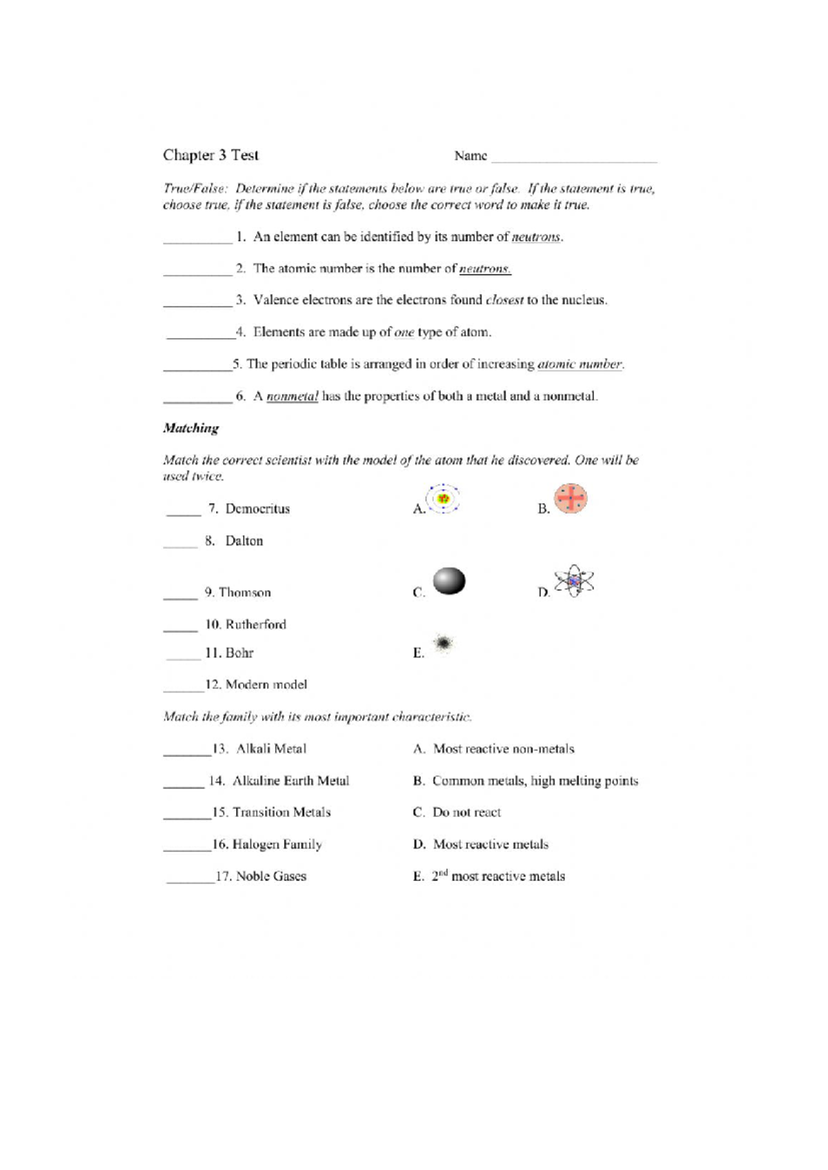Chapter 3 Test: True/False & Matching Questions - PHSC 101 - Studocu