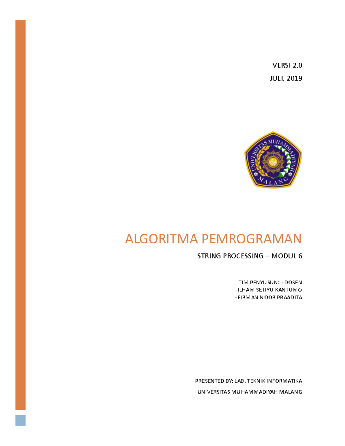 Modul 6 Alpro Algoritma Pemrograman Algoritma Pemrograman String Processing Modul 6