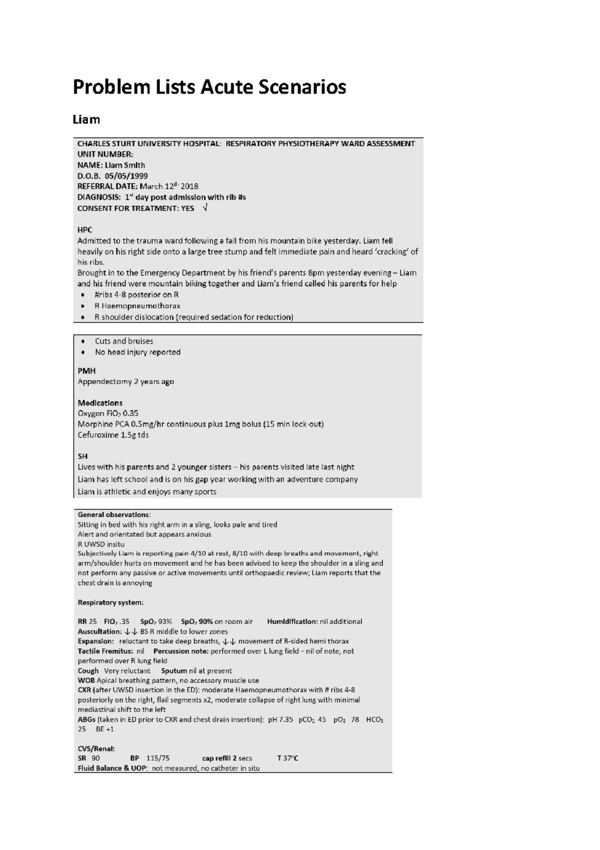 PHS301 Problem Lists: Assessments and Treatments for Acute Scenarios ...