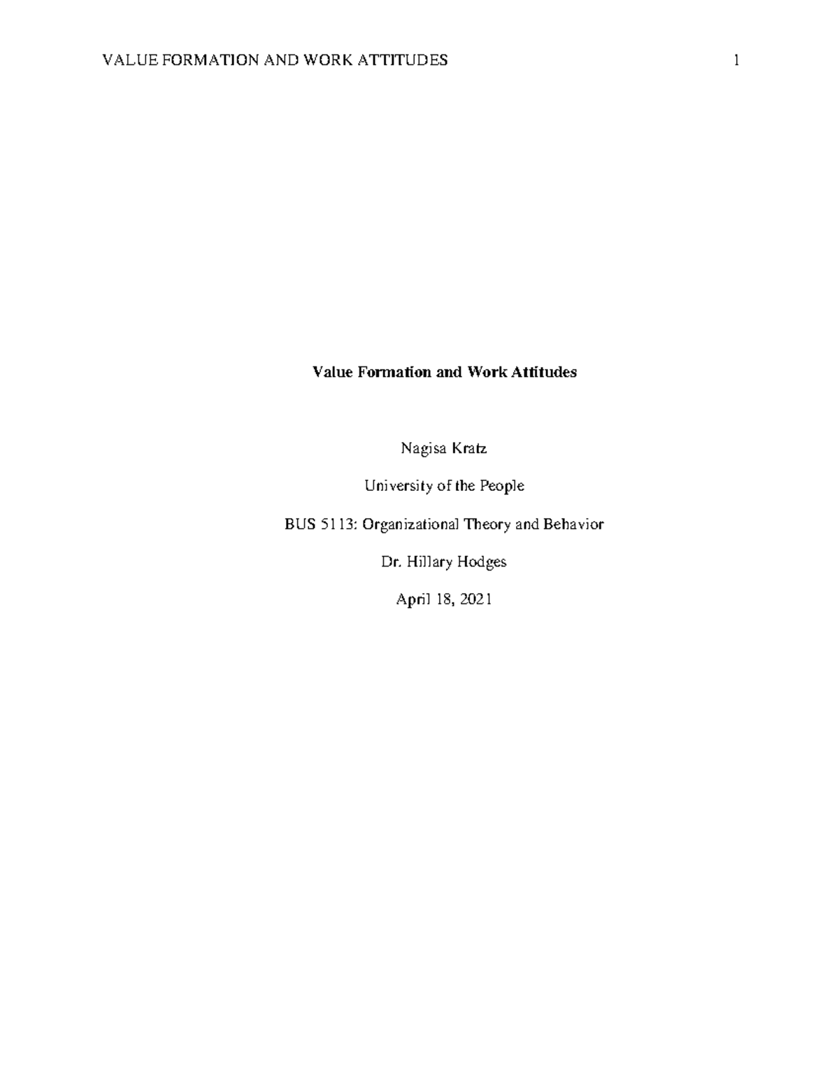 Value Formation and Work Attitudes - Studocu