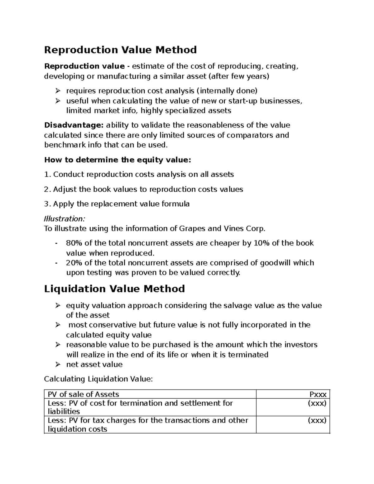 Reproduction Value Method Report - Final Exam Analysis - Studocu