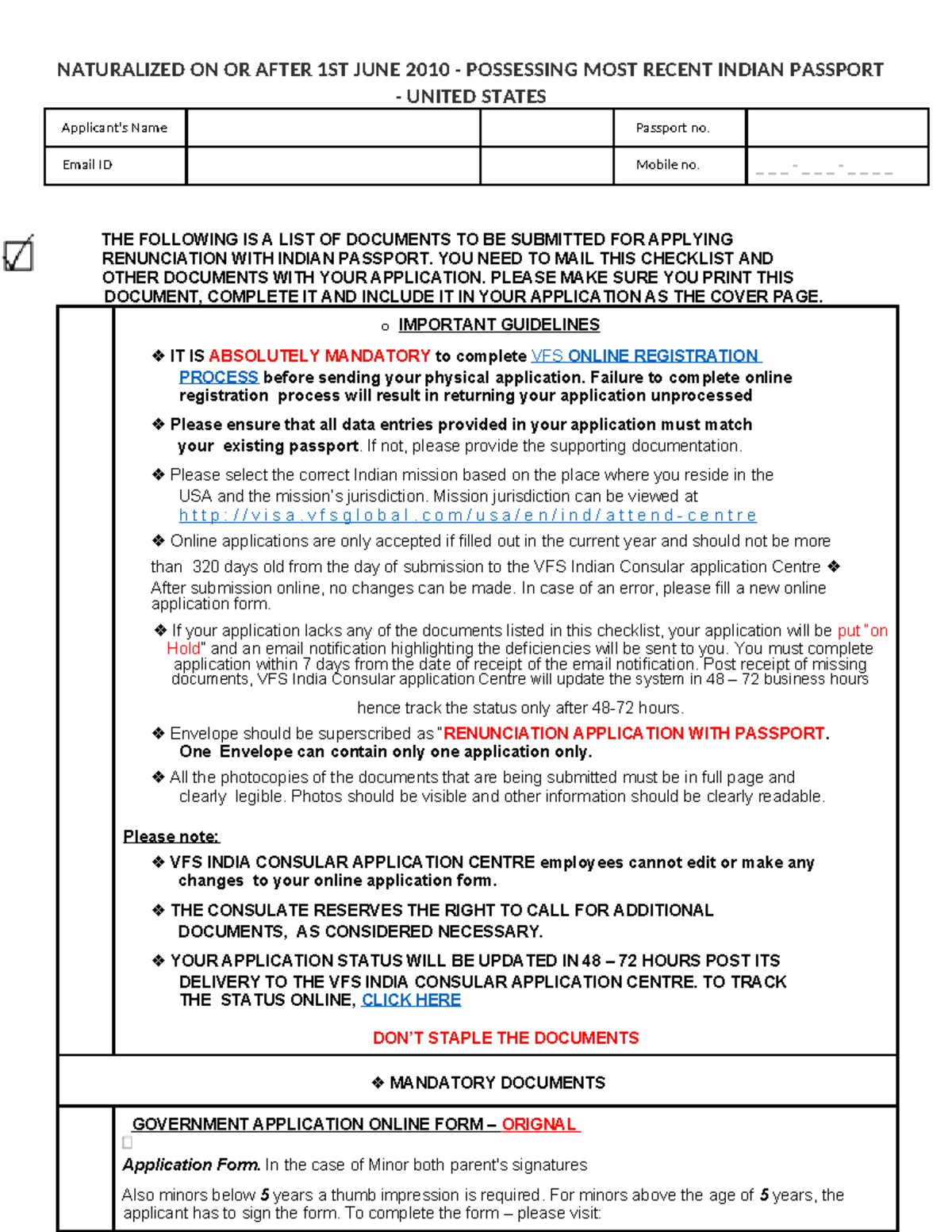 Renun checklist - nananana - NATURALIZED ON OR AFTER 1ST JUNE 2010 ...