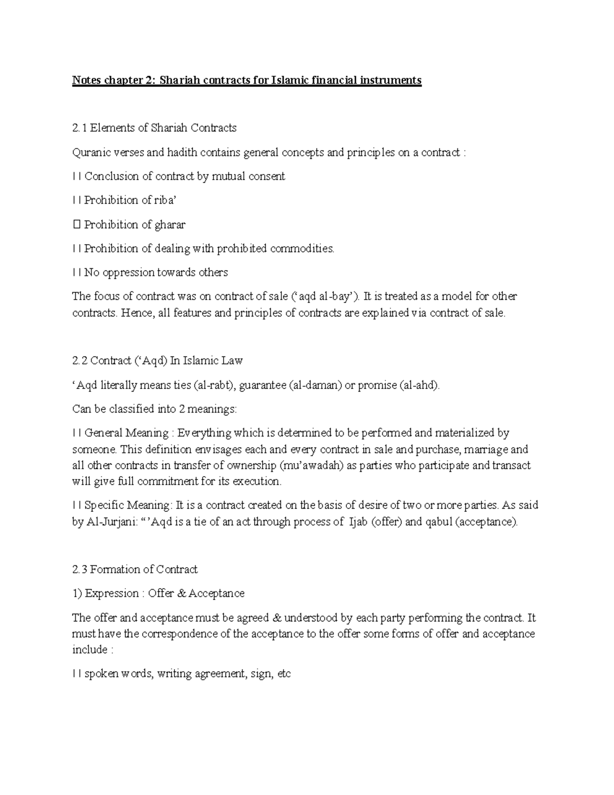 Self Revision Notes: Chapter 2 - Shariah Contracts in Islamic Finance ...