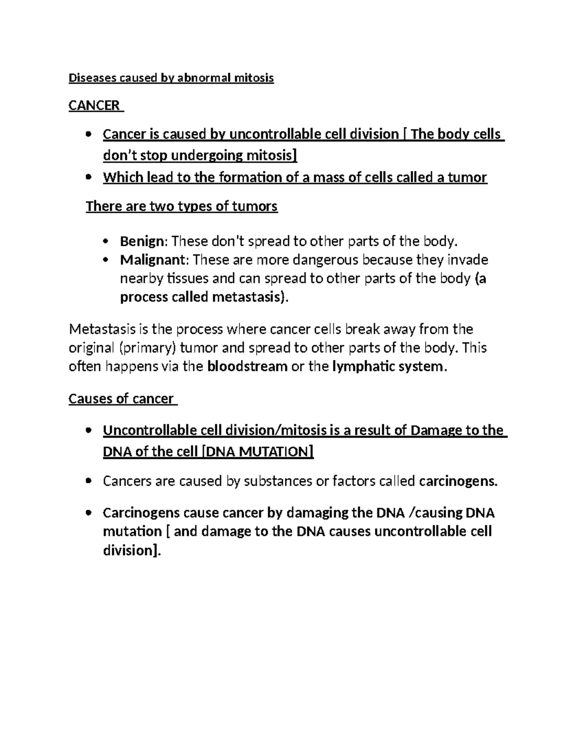 Cancer Overview and Causes: Grade 10 Biology Study Notes - Studocu