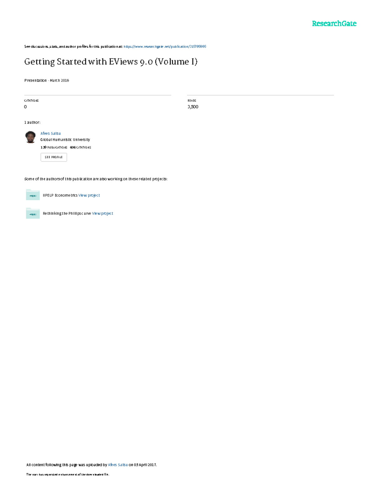 EViews 9.0 Lecture Notes: Getting Started with Data Analysis - Studocu