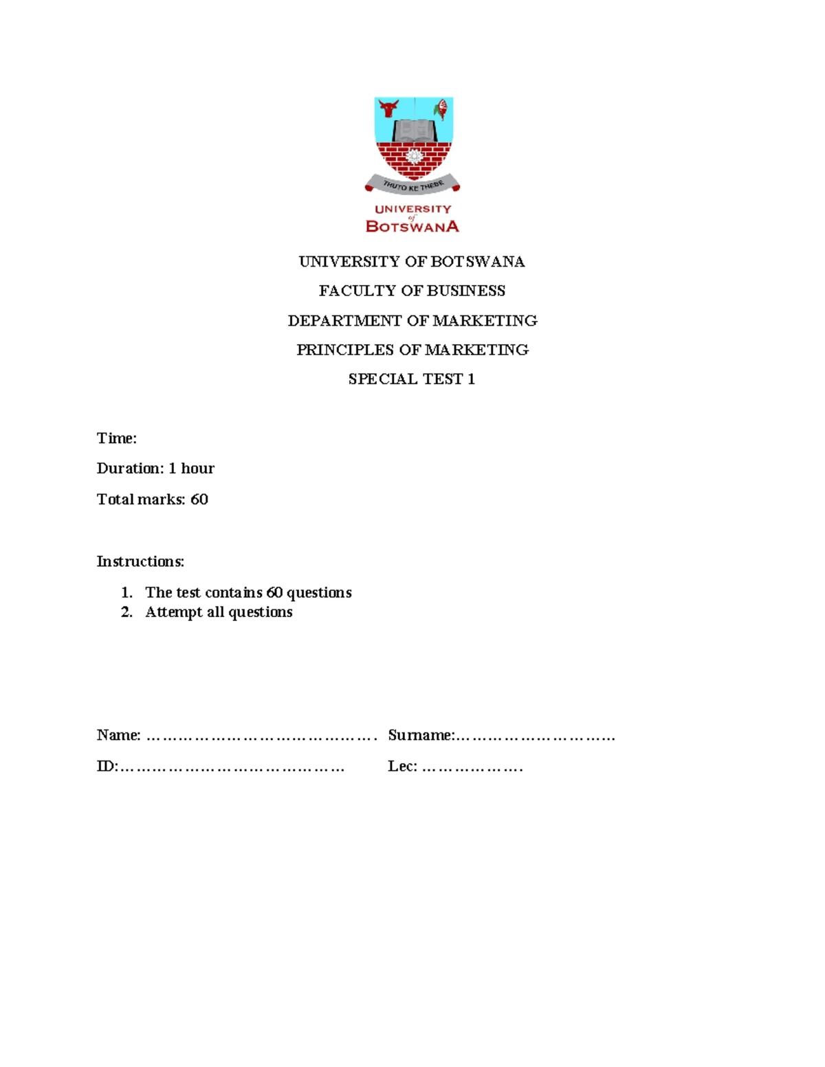 MKT 100 Special Test 1 - Principles of Marketing Practice Questions ...
