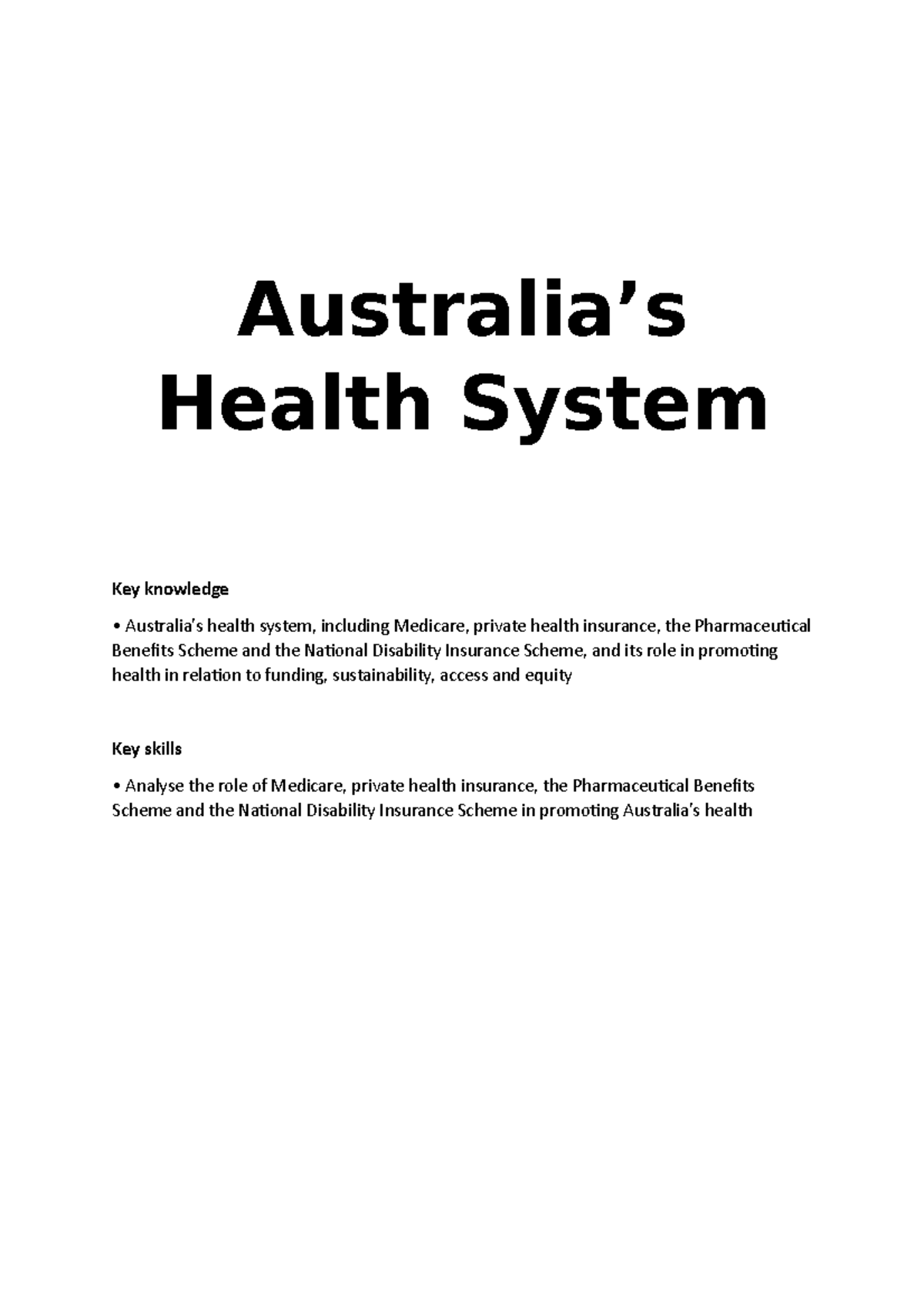 Topic 6 - Australian Healthcare System Student Booklet - Australia’s ...