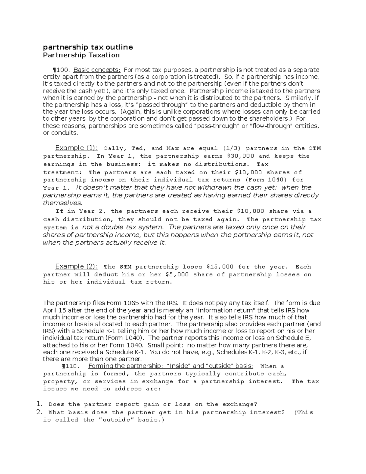 Partnership tax outline - partnership tax outline Partnership Taxation ...