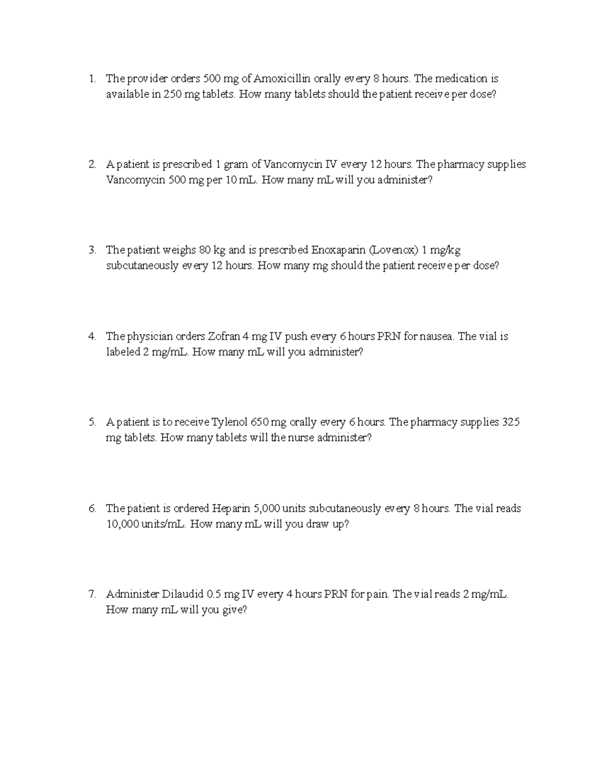 Dosage Calculation Practice Questions for Nursing (NUR 101) - Studocu