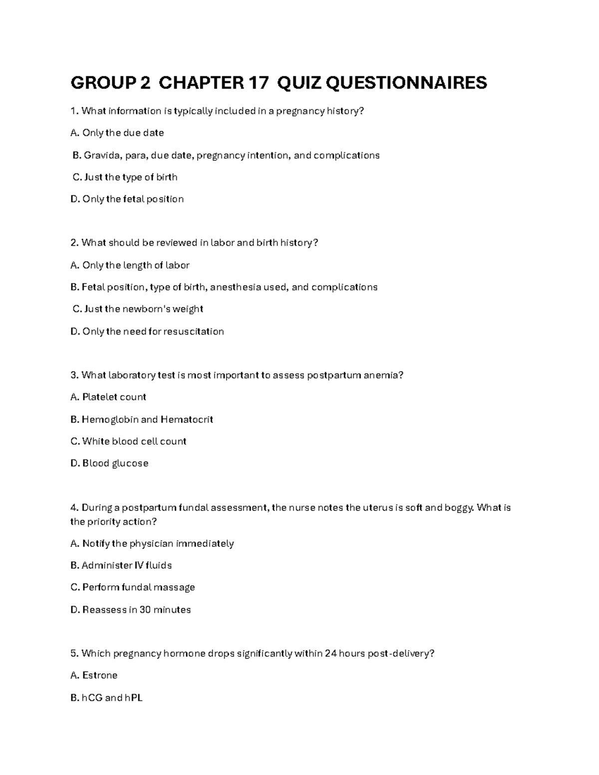 Group 2 Chapter 17 QUIZ Questionnaires - GROUP 2 CHAPTER 17 QUIZ QUESTIONNAIRES What information ...