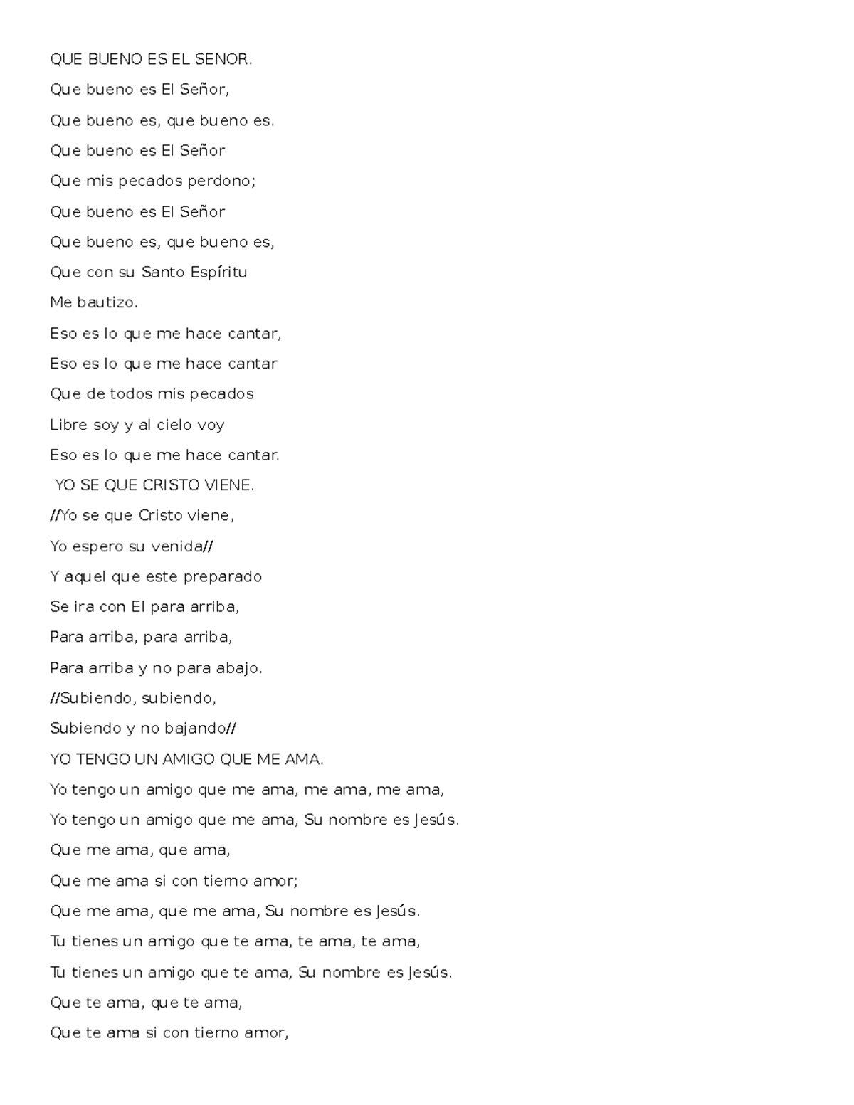 QUE BUENO ES EL SEÑOR - Coros y Letras de Canciones - Studocu
