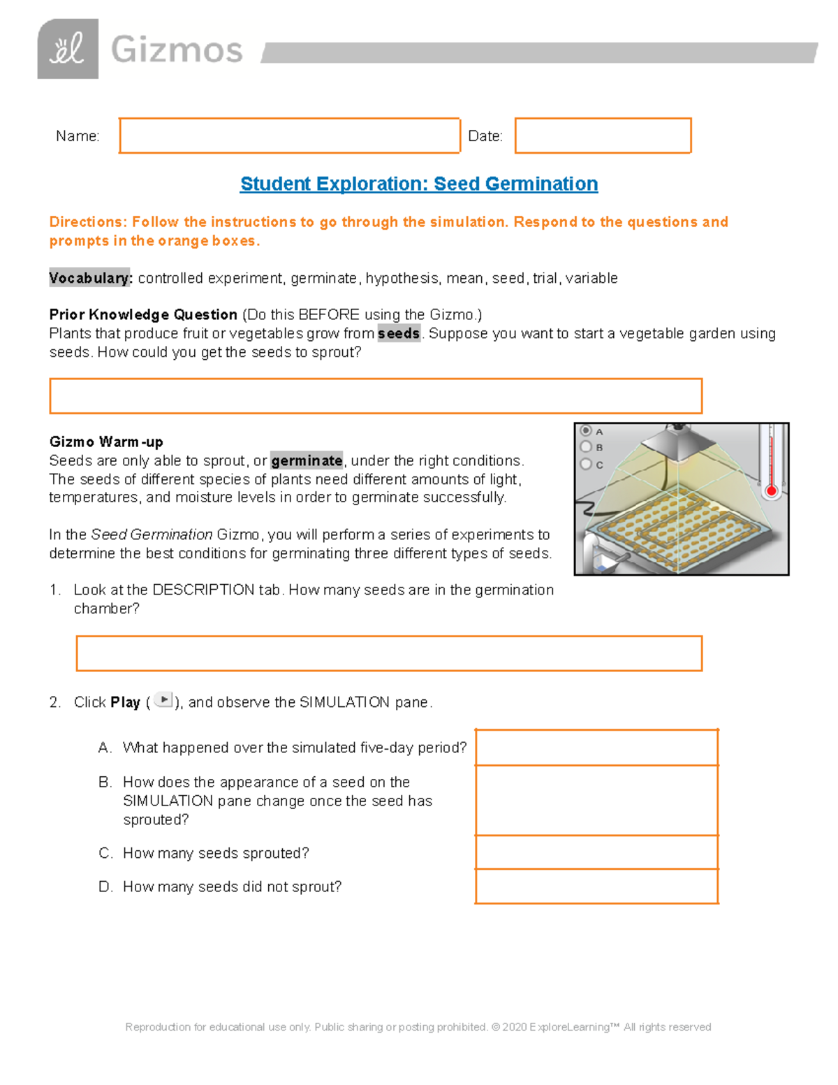 Seed Germination SE - ...... - Name: Date: Student Exploration: Seed ...