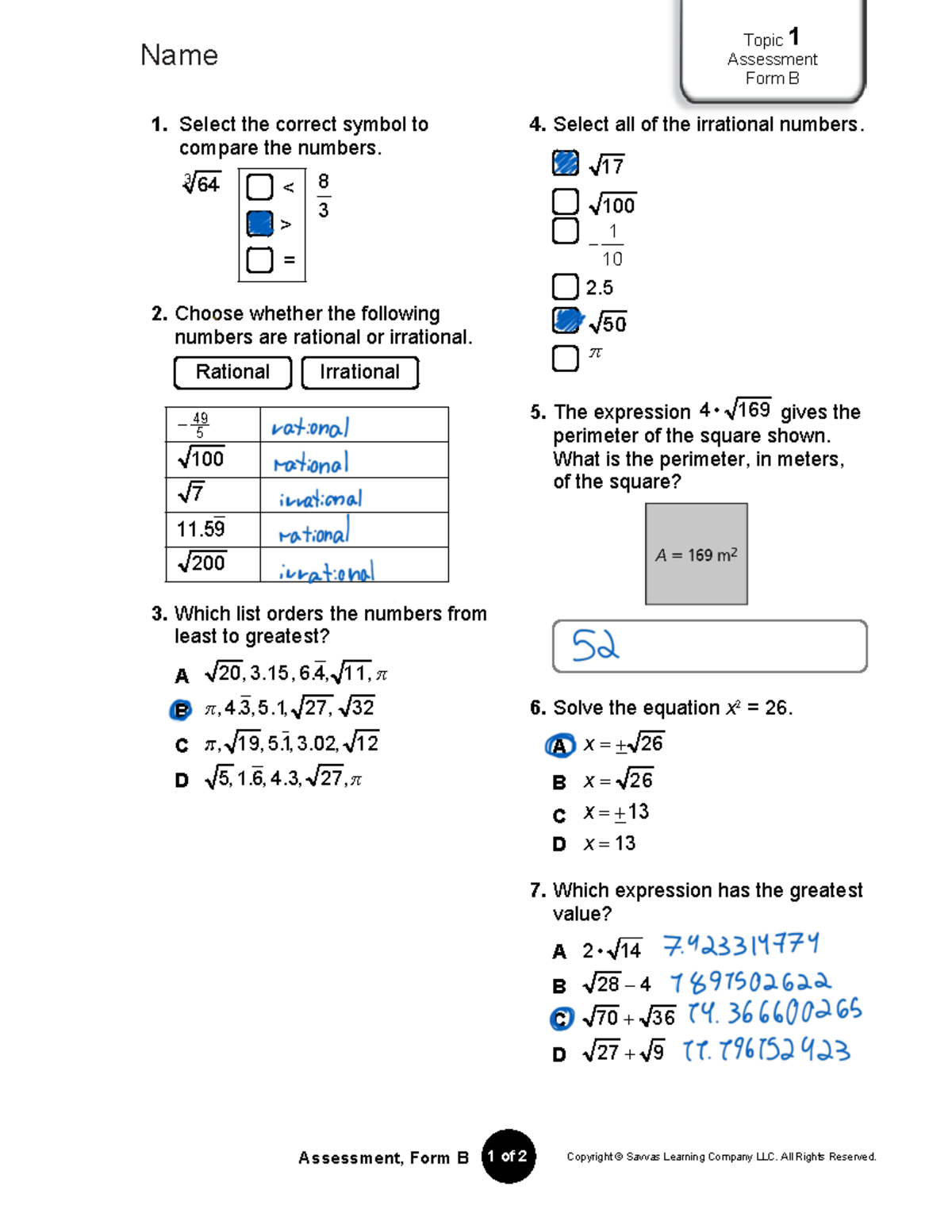 Topic 1 Assessment Form B - Answer Review Part 2 - Studocu