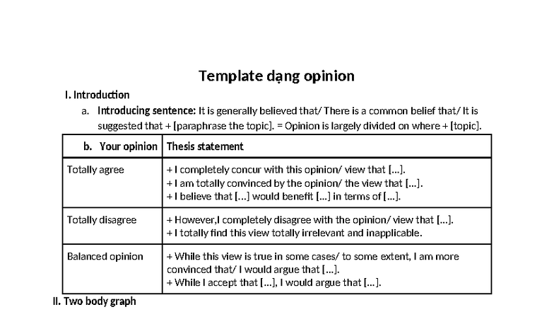Ideas for Writing Task 2 - Opinion Essay Template (ENG101) - Studocu