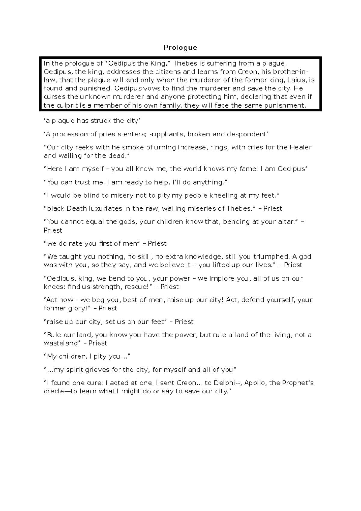 Oedipus Quotes Analysis - ENG 101 Final Exam Notes - Studocu