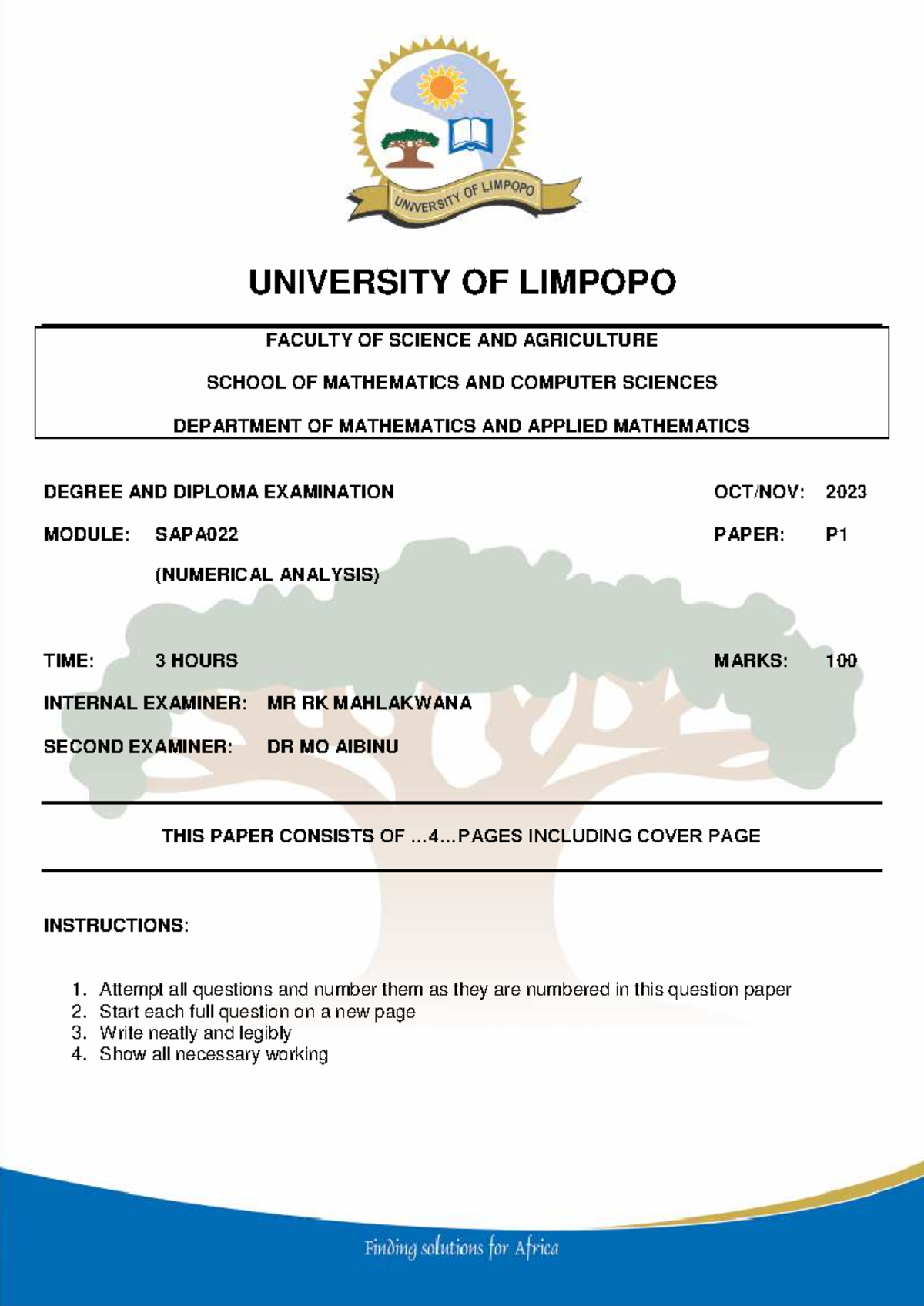 SAPA022 Final Exam 2023: Numerical Analysis Questions and Solutions ...