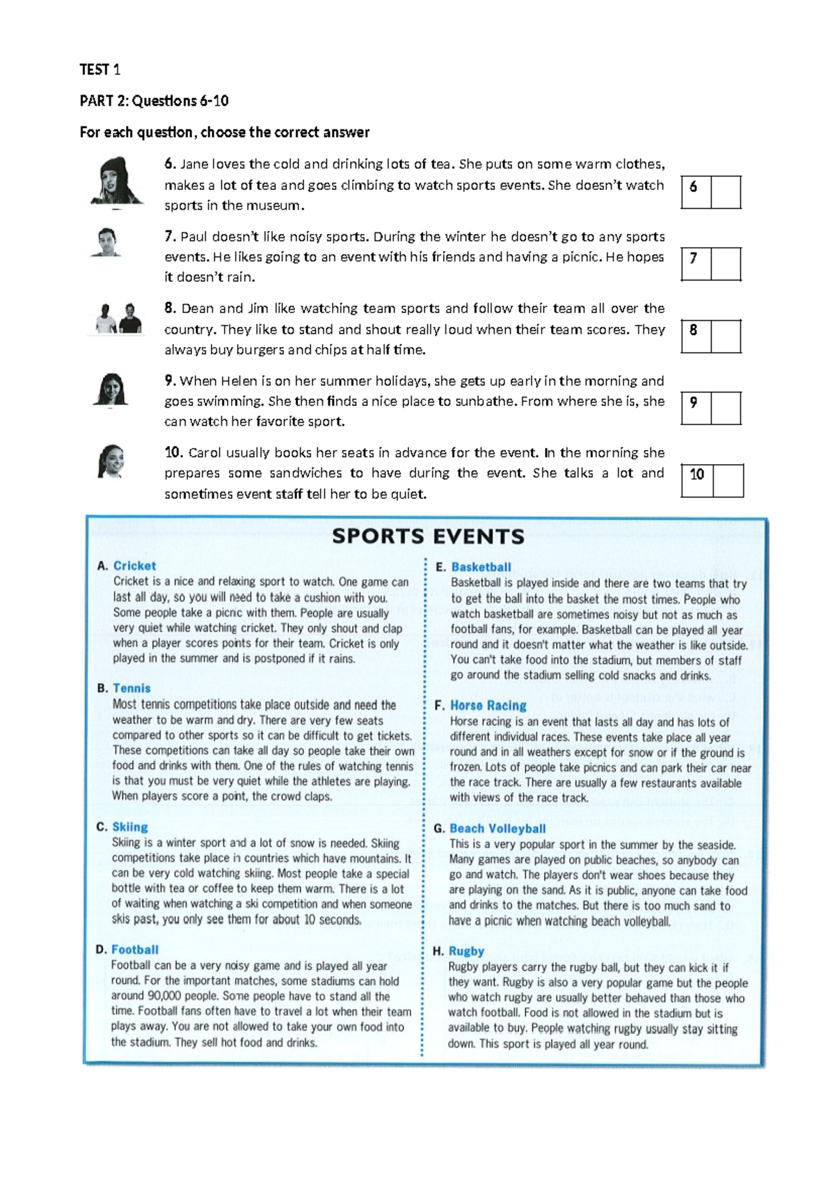 PET Reading Practice - Part 2 Questions & Answers - Studocu