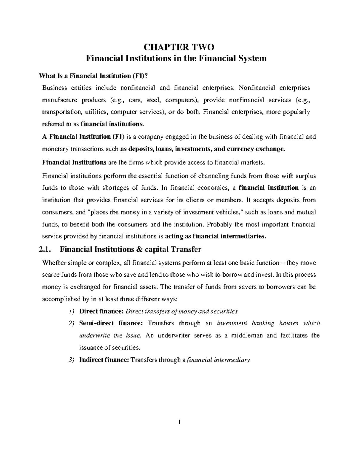CHAPTER 2: Financial Institutions and Their Role in the Financial ...
