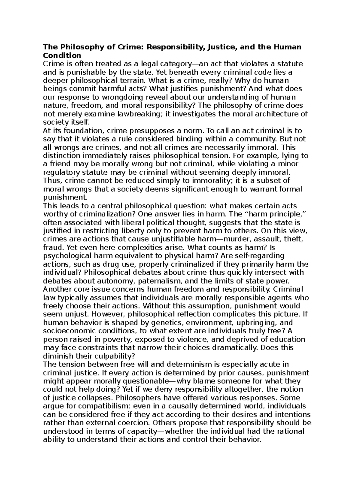 PHIL 302: The Philosophy of Crime - Justice, Responsibility, and ...