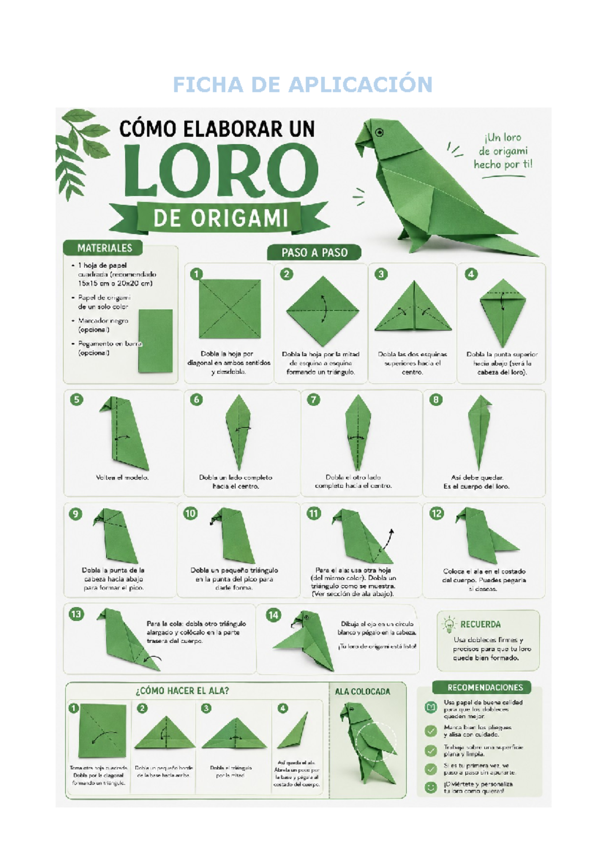 FICHA DE APLICACIÓN: CÓMO HACER UN LORO DE ORIGAMI PASO A PASO - Studocu