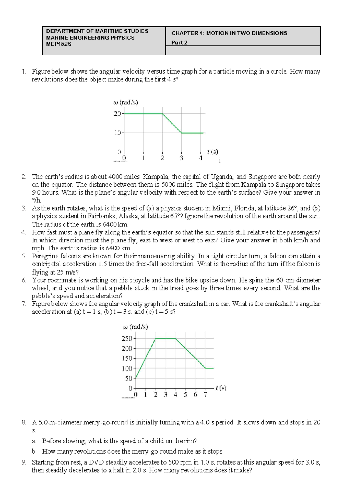 MEP152S Chapter 4: Motion in Two Dimensions - Part 2 Analysis - Studocu