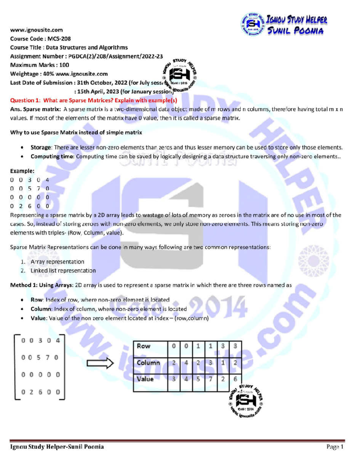 MCS-208 2022-23: Solved Assignments on Data Structures and Algorithms - Studocu