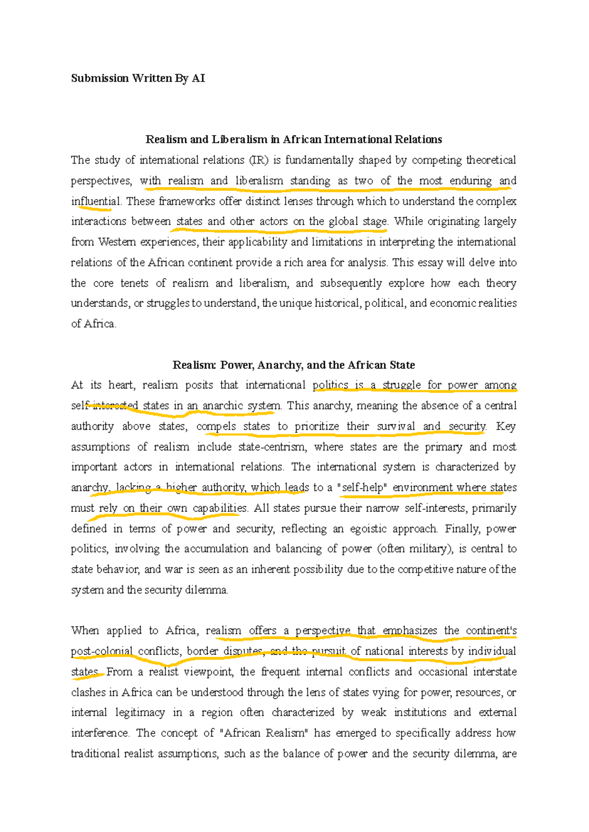 AI Realism and Liberalism in African IR: A Comprehensive Study - Studocu