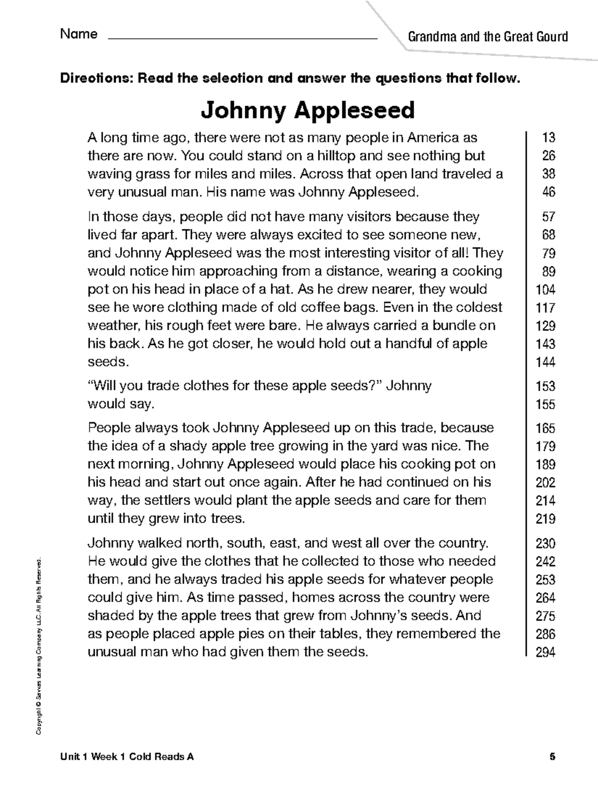 M V20 NA G3 U1 W1 Cold Reads: Johnny Appleseed Story Analysis - Studocu