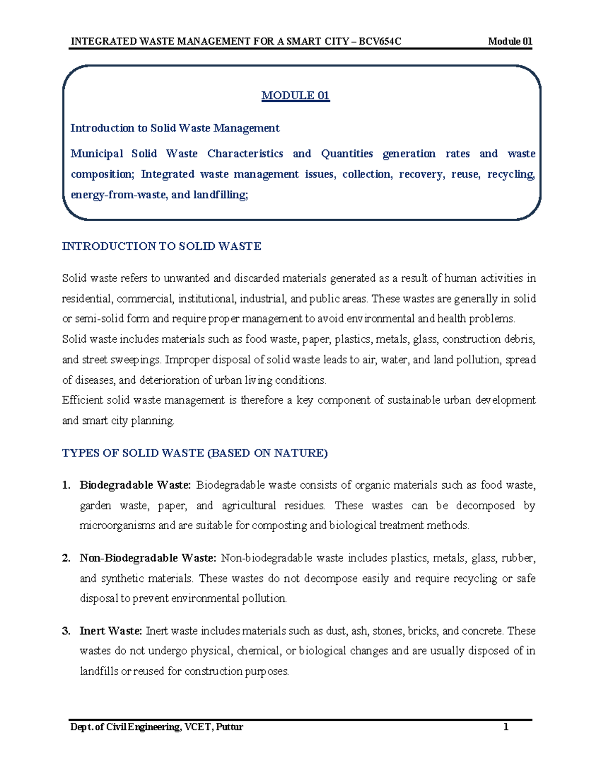Integrated Waste Management for Smart Cities: BCV654C Module 01 Notes ...