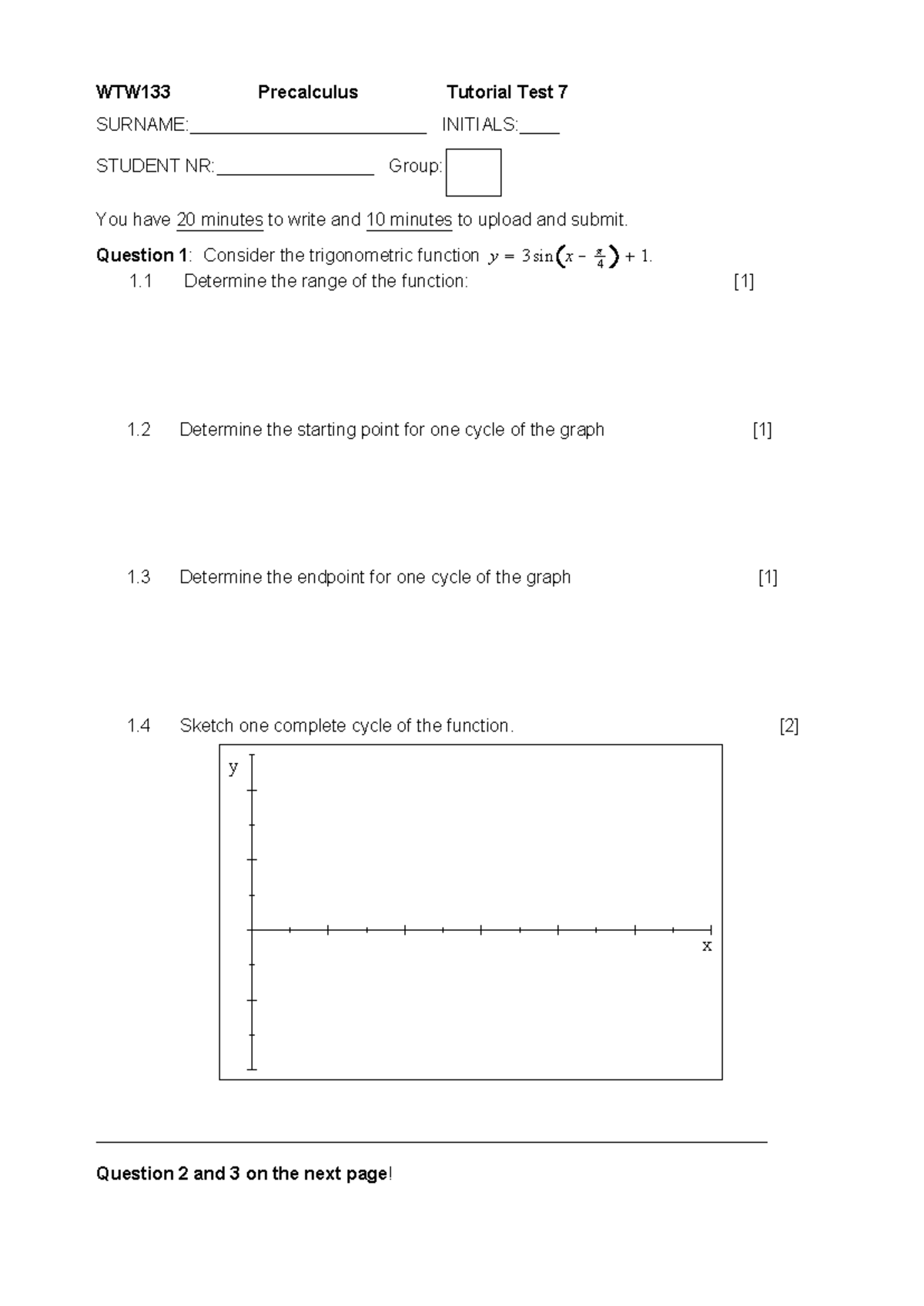 WTW133 Precalculus Tutorial Test 7 - Trigonometric Functions - Studocu