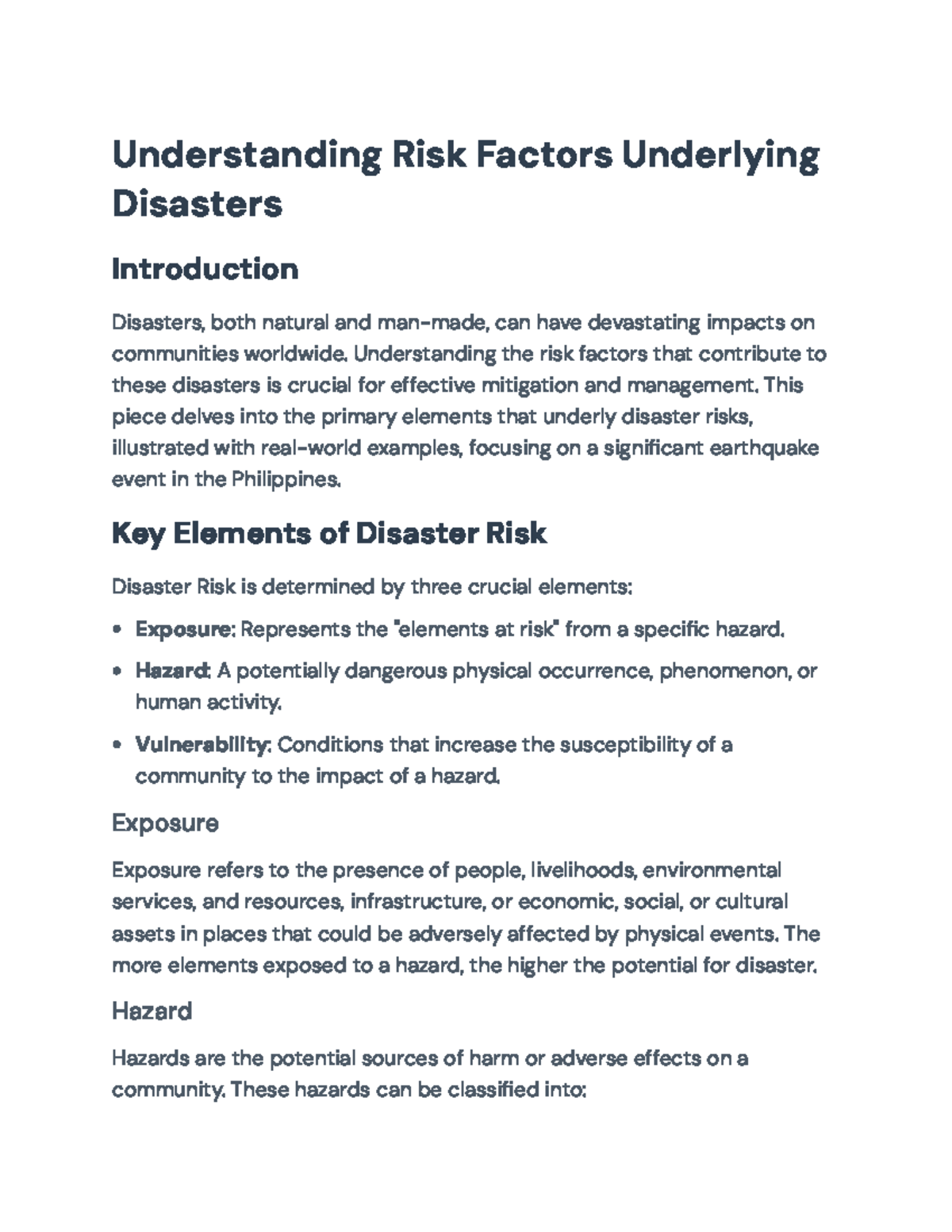 Understanding Disaster Risk Factors: Insights from PH Earthquake Case ...