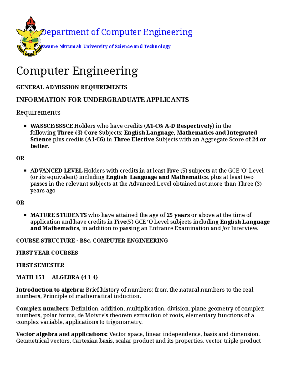 Computer Engineering Admission & Course Overview - CE 123 - Studocu