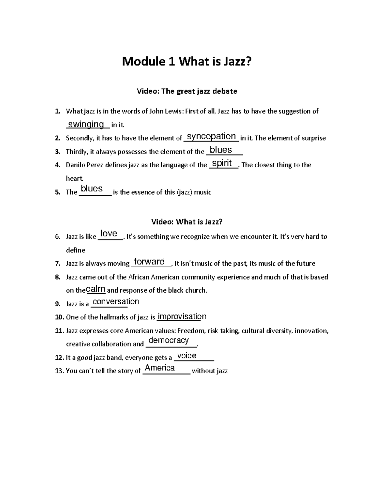 Module 1: What is Jazz? - Key Questions and Insights - Studocu