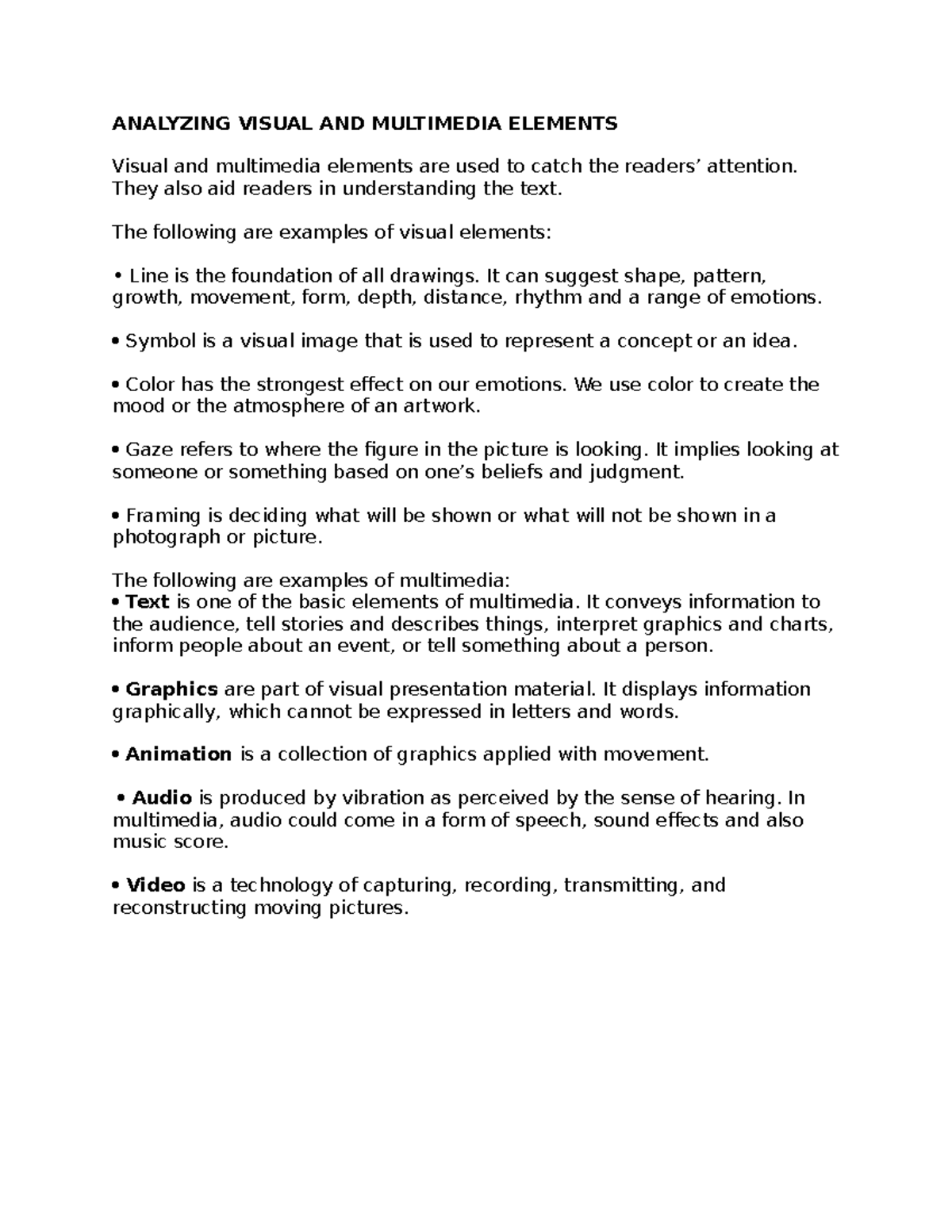 Analyzing Visual AND Multimedia Elements - ANALYZING VISUAL AND ...