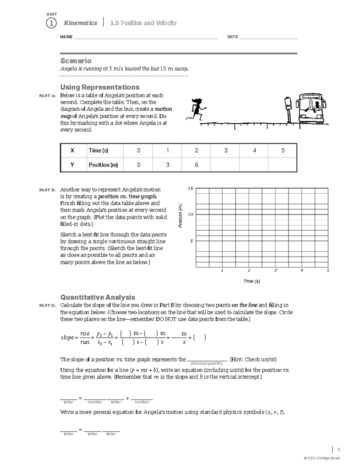 Unit 1 Worksheet 4 Key - 1 Kinematics | 1 Position and Velocity NAME ...