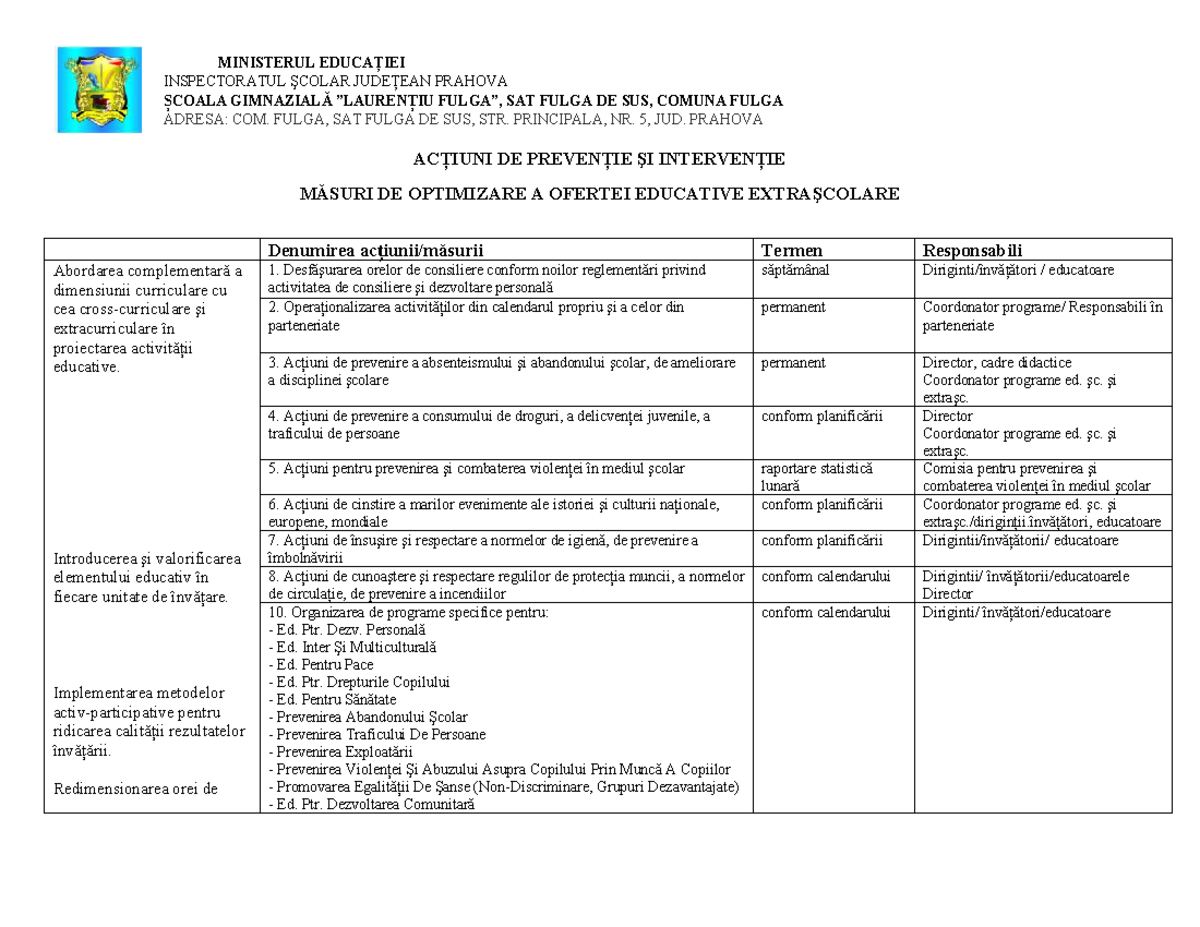 Masuri de Optimizare a Ofertei Educative Extrașcolare - Școala ...